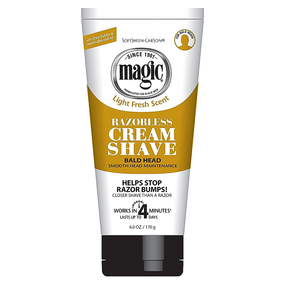 Magic Razorless Cream Shave, Bald Head Smooth Head Maintenance, Light Fresh Scent 6 oz
