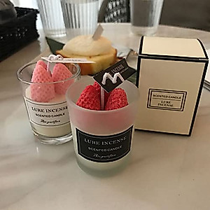 Scented Candle Strawberry Shape,120G Aroma Decorative Candle Gift in Glass Jar 12 Hours,Handmade Soy Wax Candle for Table Photo Prop Birthday,Prefect for Meditation Stress Relief Mood Boosting Bath