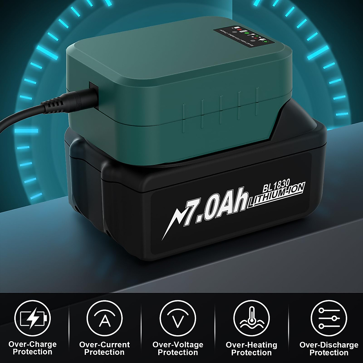 7.0Ah 2Pack BL1815 18V Battery and Charger Compatible with Makita 18V Battery and Charger Combo for Makita 18V LXT Battery and Charger for Makita BL1830 BL1820 BL1850 Lithium-ion Battery and Charger