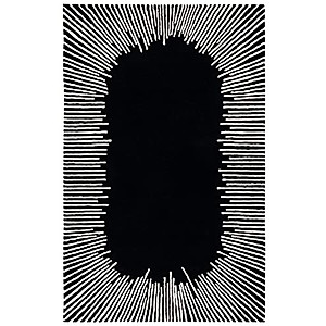 Safavieh Fifth Avenue Collection 6' x 9' Black/Ivory FTV129Z Handmade Modern Contemporary Abstract Stripe Border Wool Area Rug