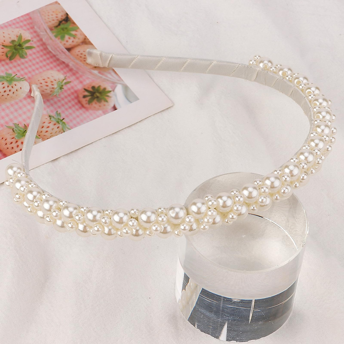 Hapdoo White Pearl Headbands for Women Girls, Cute Beads Headband with Faux Pearl for Wedding Bride, Fashion Beaded Bling Hairbands Hair Hoop Accessories for Birthday