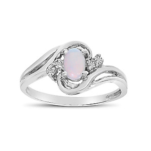 Direct-Jewelry 10k White Gold Oval Opal And Diamond Ring (Size 6.5)