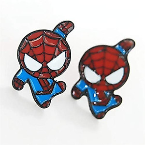 Lovely Cartoon Spider Man with Charm Section Web Brass Necklace Cool Jewelry for Women Girls (Earring)