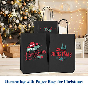 GSSUSA 100Pcs Black Paper Bags, 5.25x3.75x8 Small Gift Bags, Paper Bags with Handles Bulk, Bags for Small Business, Sturdy Kraft Paper Bags, Retail Shopping Bags, Party Favor Bags, Birthday Gift Bags