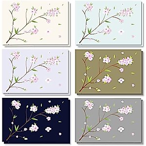 120-Pack Cherry Blossom Note Cards with Envelopes, Blank Vintage-Style Thank You Notes, Bulk Box Set for Wedding Small Business, Birthday (6 Floral Designs, 4x6 In)