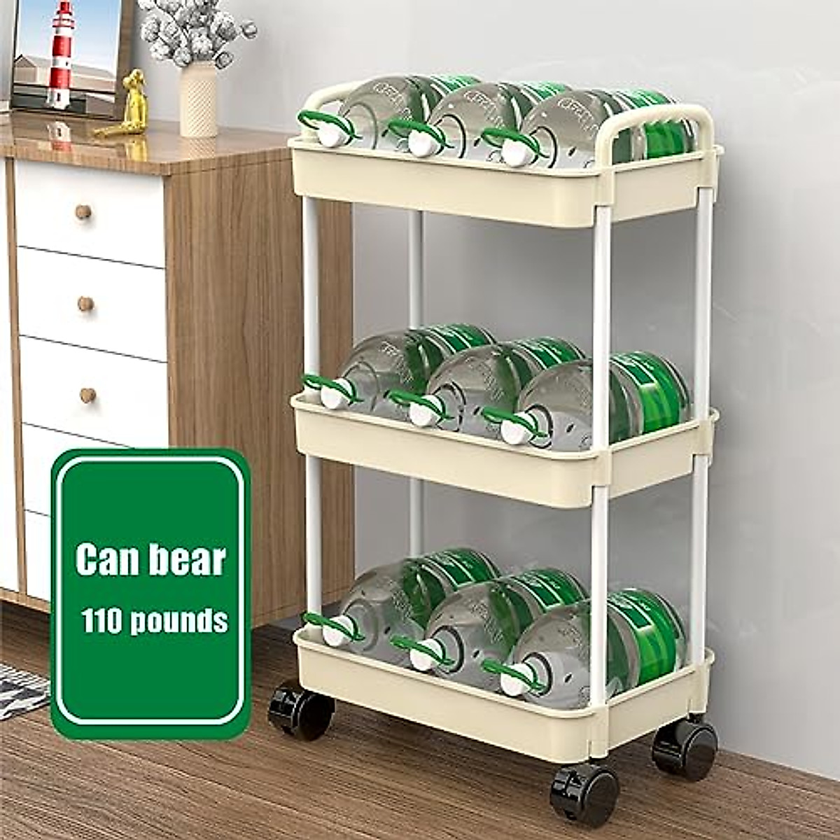 3-Tier Rolling Utility Cart, Rolling Organization Cart with Handles and Lockable Wheels, Easy Assembly Multifunctional Storage Trolley Art Cart for Bathroom, Kitchen, Living Room, Office