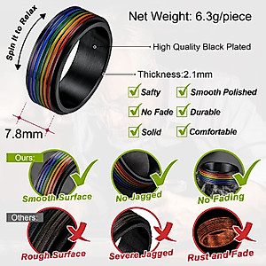 Personalized Custom LGBT Pride Ring Rainbow Flag Enamel Gay Lesbians Wedding Band 8mm Black Steel Spinner Ring for Men Women