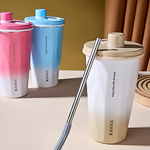 Reginsnow 20oz Insulated Coffee Mug with Lid, Double Wall Stainless Steel Vacuum Insulated Tumbler Cup, Travel Coffee Cup Thermal Cup for Home and Office, Outdoor & Car - Pink