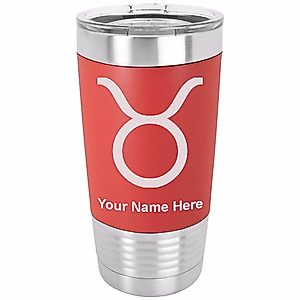 LaserGram 20oz Vacuum Insulated Tumbler Mug, Zodiac Sign Taurus, Personalized Engraving Included (Silicone Grip, Red)