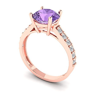 Clara Pucci 2.25 ct Round Cut Solitaire with accent VVS1 Alexandrite Designer Anniversary Bridal Engagement Ring 14k Rose Gold 8