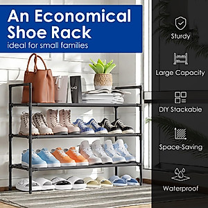 Sakugi Shoe Rack - 3-Tier Shoe Organizer w/Upgraded Oxford Cloth, Sturdy Shoe Storage Shelf w/Metal Frame, Stackable Shoe Rack for Closet, Space-Saving Shoe Rack for Entryway, Black, X-Large
