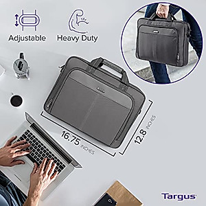 Targus 15-16 Inch Classic Slim Laptop Bag, Gray - Ergonomic Briefcase and Messenger Bag - Spacious Foam Padded Laptop Bag for 16" Laptops and Under (TCT027US)