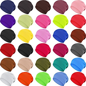 Handepo 30 Pieces Colorful Slouchy Beanie Hat Bulk Homeless Hat Winter Warm Skull Cap Hip Hop Sleep Cap Baggy Dwarf Hats for Women Men Running Walking Multicolored