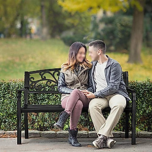 Yaheetech Garden Bench Outdoor Bench Patio Bench for Outdoor, Park, Yard, Entryway, Iron Metal Frame Furniture, Patio Porch Clearance, Black