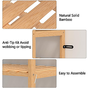 VASMIA Bookshelf,6 Tier Bamboo Adjustable Bookshelves,Tall Bookcase Shelf Storage Organizer,Free Standing Storage Shelving Unit for Living Room,Bedroom,Bathrrom and Home Office,Natural