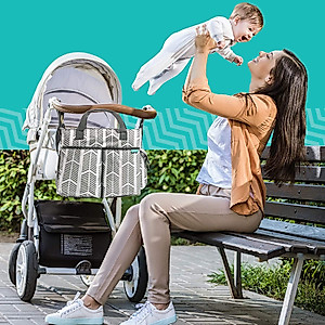 Diaper Bag/Breast Pump Tote Bag - Stylish Arrows, Functional Baby Stroller Organizer - Adjustable Stroller Strap - Eight Total Pockets - Easy to Clean - BONUS: Changing Pad