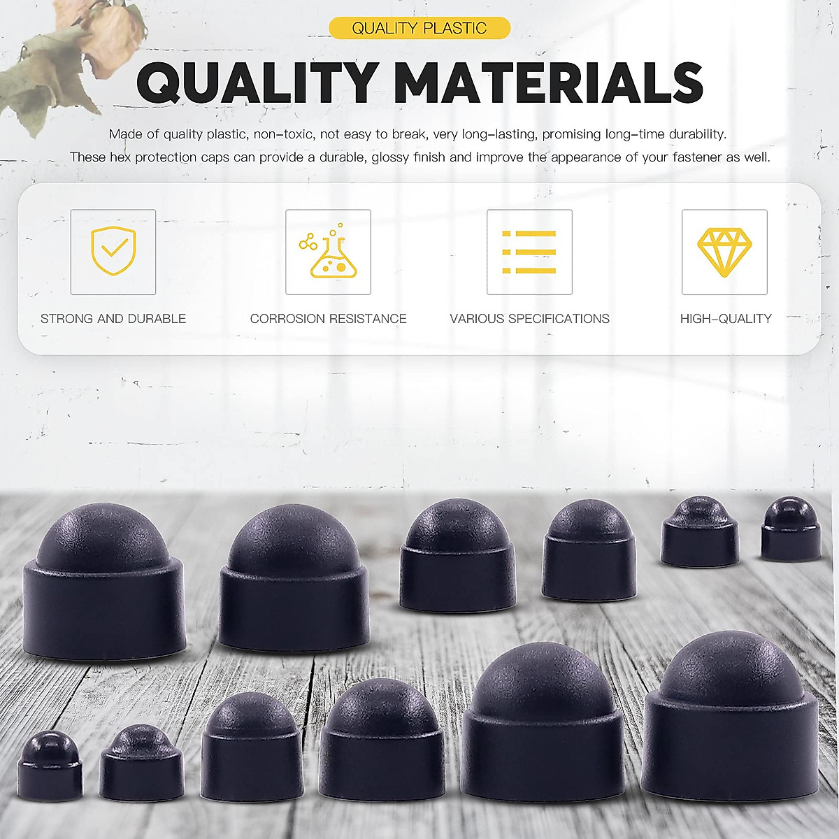 Mardatt 160Pcs 6 Sizes Bolt Covers Screw Caps Assortment Kit M4 M5 M6 M8 M10 M12 Plastic Acorn Nut Dome Hex Cap Cover for Protecting Hexagon Screws Bolts,Black