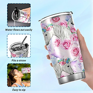 YETTASBIN Unicorn Tumbler with Straw Lid, 12oz Stainless Steel Tumbler Cup Double Wall Vacuum Insulated Travel Coffee Mug for Hot and Cold Drinks