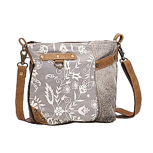 Myra Bag Dove Upcycled Canvas & Cowhide Shoulder Bag S-1448