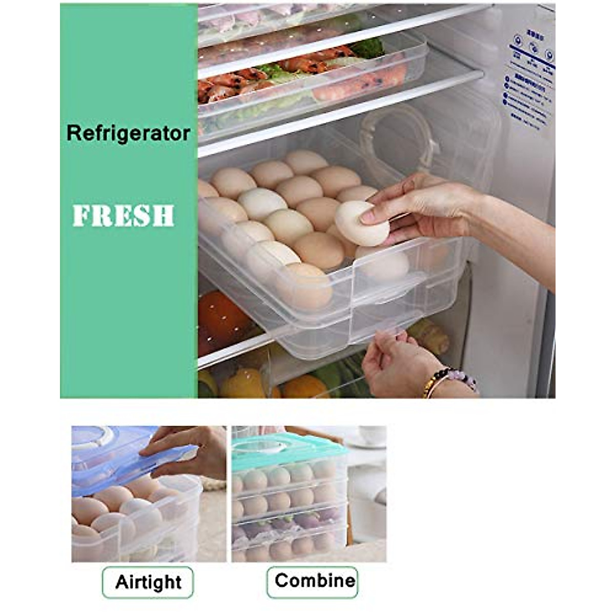 TIAN CHEN Deviled Egg Tray with Lid, 2-Layer, Food Storage Container with Handle, Egg Holder for Refrigerator, large, 40 eggs (Green)