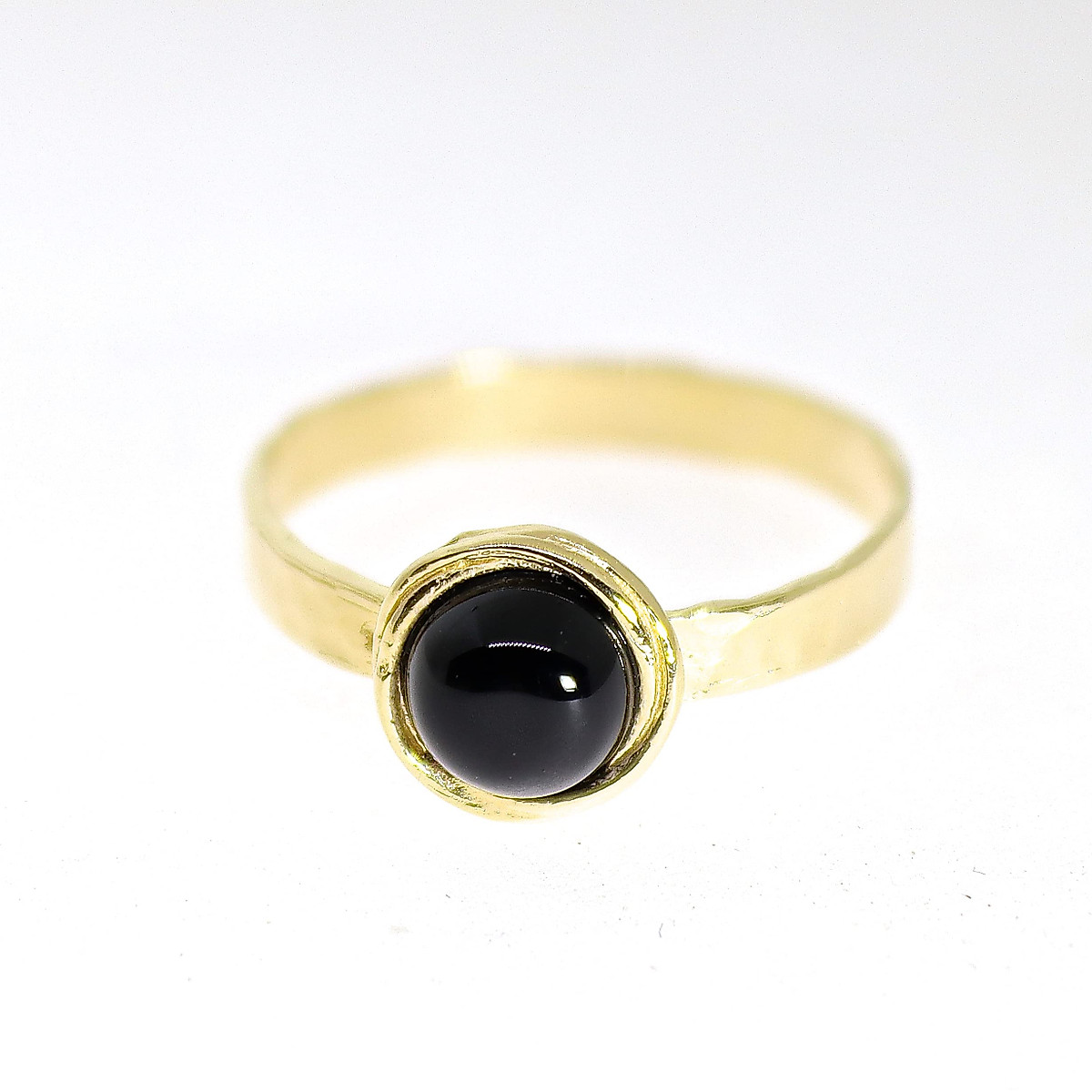 Black stone gold ring, Onyx gold ring, 14k gold plating stone ring band, Stacking stone ring, Small stone gold ring (onyx, 7)
