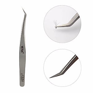 2 Pcs VETUS Eyelash Extension Tweezers Dolphin-shaped and Curved Tip Tweezers Professional Volume & Classic Tweezers Set with Black Leather Sheath(Jinyujia&Haitunjia)