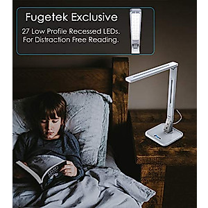 Fugetek LED Desk Office Lamp, Stylish, 5-Level Brightness, 530 Lumen, 7W, Dimmable, Touch Control Panel, 1-Hour Auto Timer, Official Philips Enabled Licensing Program Member, (White)