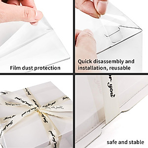 HOYA PONYOO Clear Cake Box, 2-Pack Cake Carrier Container 10" X 10" X 9" with Ribbon Transparent Boxes with Lid Gift Package for Birthday Wedding Party, White