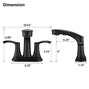 Besfelos Bathroom Faucet with Pull Out Sprayer, 4 Inch Centerset 3 Hole Faucet Utility Sink Faucet, 2 Handle Pull Out Faucet for Bathroom, Utility Sink or Laundry Tub, Matte Black