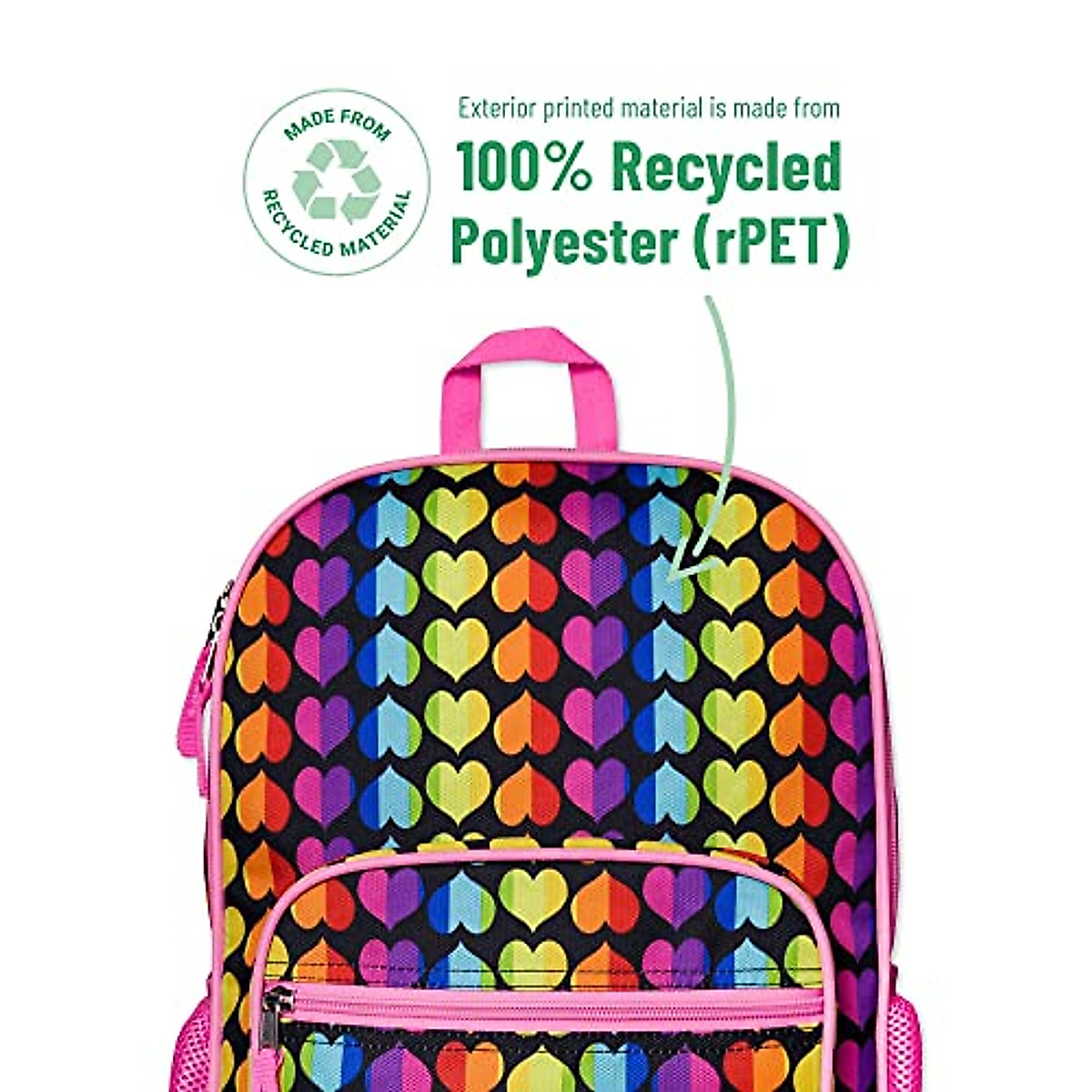 Wildkin Kids Eco Backpack for Boys & Girls, Perfect for Elementary Recycled Backpack, Features Padded Back & Adjustable Strap, Ideal for School & Travel Backpacks for Kids (Rainbow Hearts)
