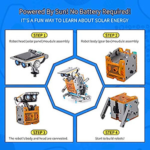CUDNY Robot Kit 12-in-1 Science STEM Solar Robot Kit Toys for Kids - 190 Pieces DIY Building Science Experiment Kit for Kids Aged 8-10 and Older, Educational DIY Assembly Kit with Solar Powered