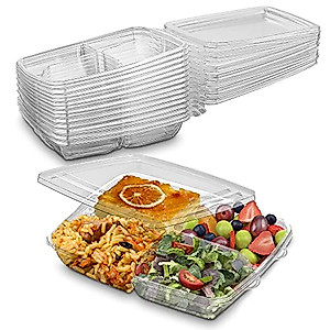 MT Products Plastic 4 Compartment Snack Containers 6" x 7" - Meal Prep Container - Disposable Divided Bento Box for Fruit and Vegetables (Pack of 15) - Made in the USA