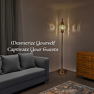 DEMMEX Turkish Moroccan Mosaic Boho Bohemian Colorful Handmade Accent Mood Floor Lamp, Single XL 10" Globe, 5.5feet, Worldwide Use (Brown-Black)