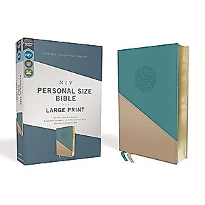 NIV, Personal Size Bible, Large Print, Leathersoft, Teal/Gold, Red Letter, Comfort Print