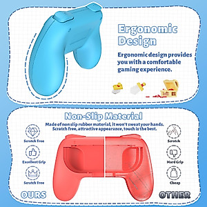 FastSnail Grips Compatible with Nintendo Switch Joy-Con, Wear-Resistant Handle Kit Compatible with Switch Joy Cons Controllers, 2 Pack (Blue and Red)