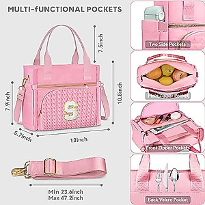 QLOVEA Large Lunch Bag Lunch Box for Women - Personalized Initial Lunch Cooler Box for Work, Portable Lunchbox Insulated Lunch Bags with Side Pocket, Great Gifts Lunchbag for Office Picnics Letter L