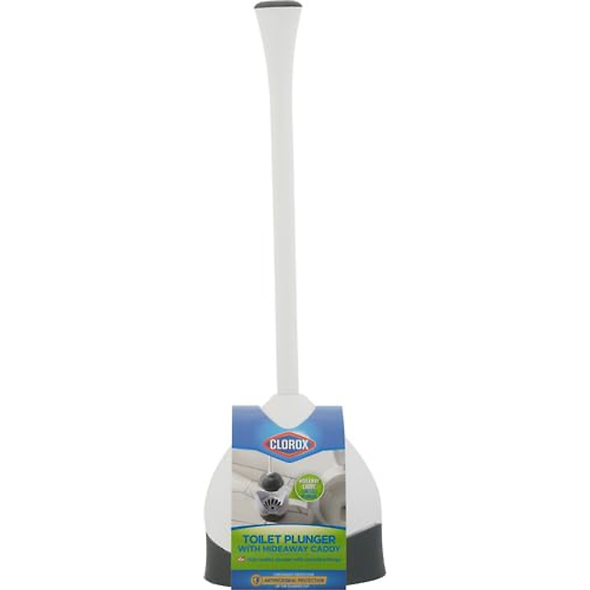 Clorox Toilet Plunger and Hideaway Caddy Bathroom Combo, White/Grey