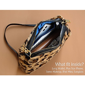 HOXIS Faux Fur Furry Crossbody Shoulder Handbag Clutch Purse(Leopard print)