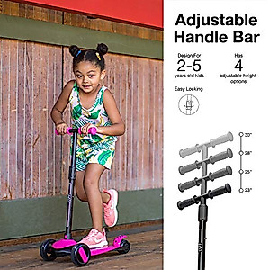 6KU Scooter for Kids Ages 3-5 with Flash Wheels, Kids Scooter 4 Adjustable Height, Toddler Scooter Extra-Wide PU LED Wheels, 3 Wheel Scooter for Kids for Girls & Boys Learn to Steer(Black)