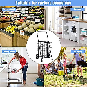 XYYSSM Iron 1200mm Telescopic Armrest 0.8mm No. 16 Round Tube 50kg Black Foldable Shopping Cart, Shopping Cart with Dual Swivel Wheels for Groceries - Compact Folding Portable Cart Saves Space
