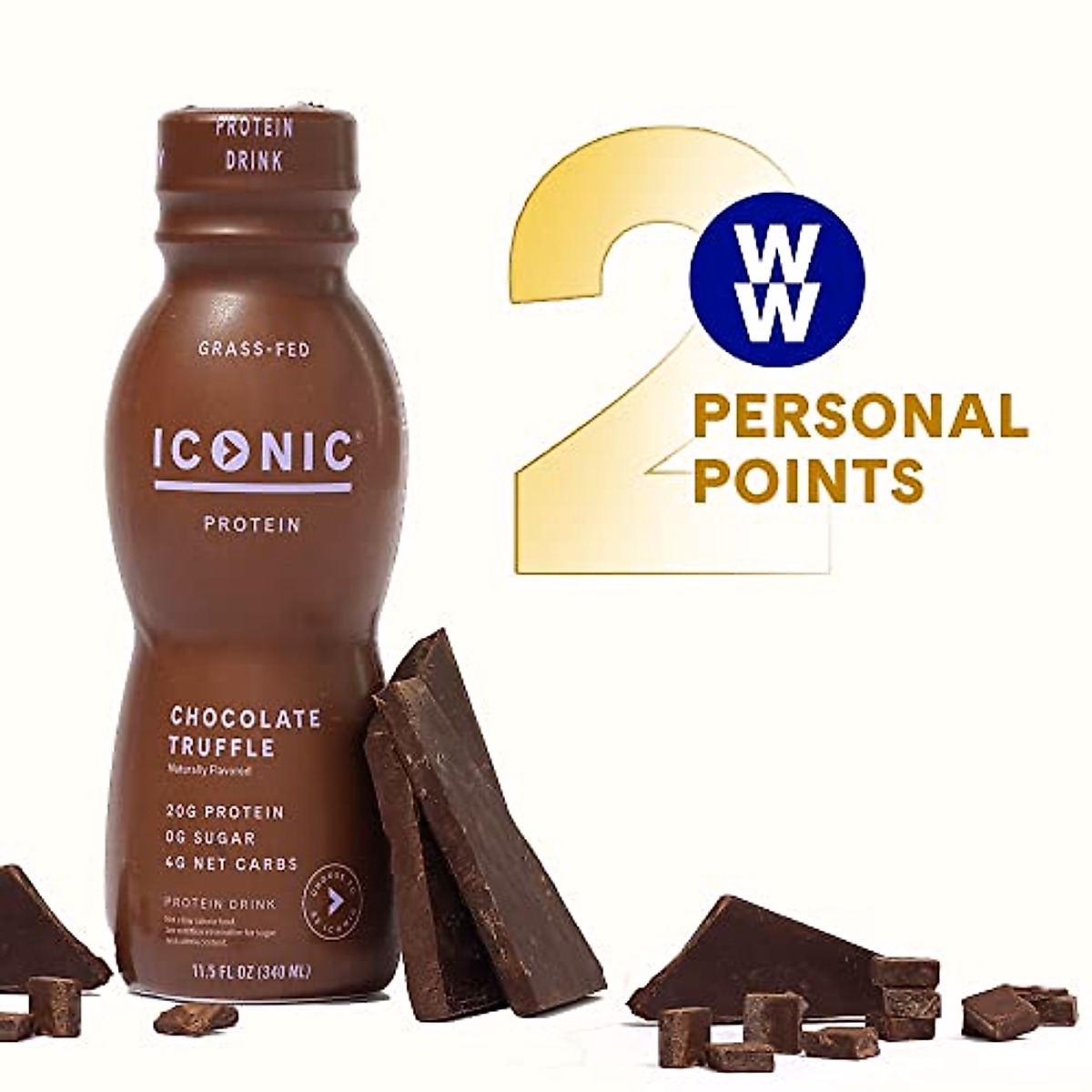 Iconic Protein Drinks, Chocolate Truffle (12 Pack) - Sugar Free & Low Carb - 20g Grass Fed Protein - Lactose Free, Gluten Free, Non-GMO, Kosher - Keto Friendly Protein Shakes