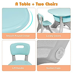 HONEY JOY Kids Table and Chair Set, Plastic Children Activity Table and 2 Chair Set w/Storage Bins, 3 Piece Child Furniture Set for Daycare Playroom, Toddler Table and Chair Set for Boys Girls(Green)