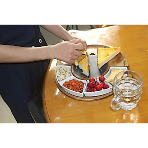 Acacia Wood Cheese Cutting Board Set - Charcuterie Board Set and Cheese Serving Platter with Utensil Set and Ceramic Bowls Slate Cheese Boards Perfect Meat/Cheese Board and Knife Set for Entertain