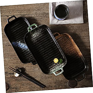 Yardwe 1pc Fire Earth BBQ Plate Cake Tray Outdoor Griddle Grill Square Dish Set Square Baking Tray Camping Pot Roasting Pan Roasting Plate with Handles Household Kitchenware Ceramic Plate