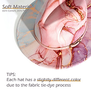 Gossifan Tie-dye Wide Brim Fedora Hats for Women Multicolor Felt Panama Hat