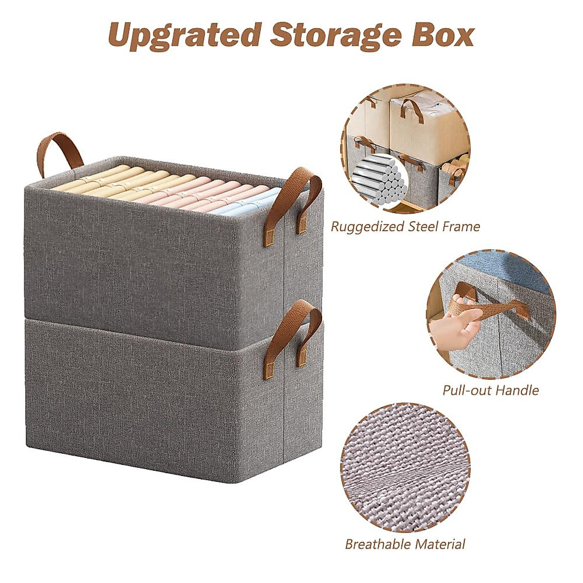 Eytueo 6 Pcs Wardrobe Clothes Organizer with Thickened Base Plate, Steel Frame Drawer Organizer Clothes with Handles, Folable Clothes Storage Box for Jeans Sweater Blanket Toys