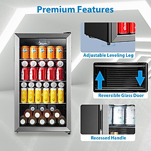Midea MERV115T3AST 115 Cans Beverage Refrigerator with Adjustable Temperature, Removable Glass Shelf, LED Light, Silver