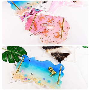 6 Pieces Gold Tray Handles for Resin Tray Molds, Stainless Steel Handles with Screw Sets for Silicone Serving Tray Mold, for Kitchen Cabinet Drawer Pull Handles, 5.9 Inch