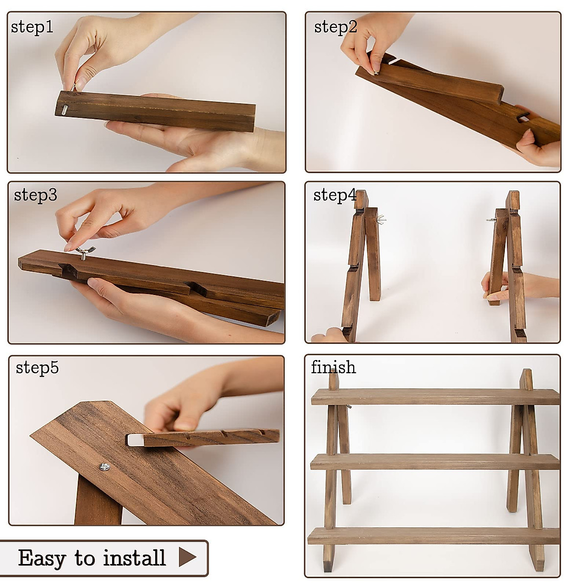 51pcs 3-Tier Wood Earring Display Stand, Retail Jewelry Card Stand with Groove + 50 Cards Portable Ring Organizer Holder Showcase Racks for Business Home Using