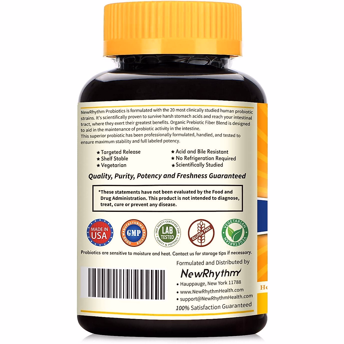 NewRhythm Probiotics 50 Billion CFU 20 Strains, 60 Veggie Capsules, Targeted Release Technology, Stomach Acid Resistant, No Need for Refrigeration, Non-GMO, Gluten Free